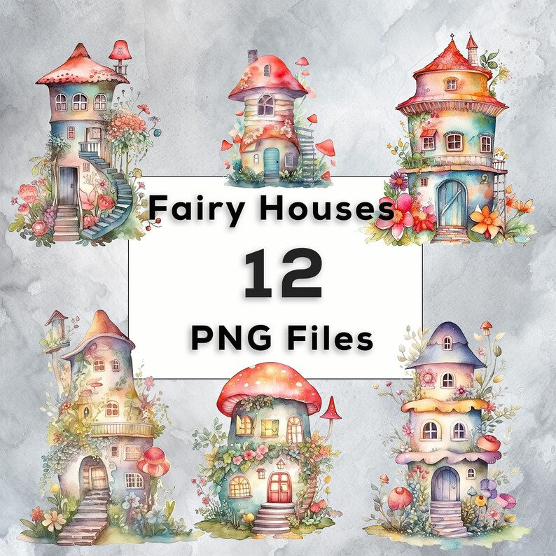Watercolor Fairy House Clip Art Fairy House Digital - Etsy
