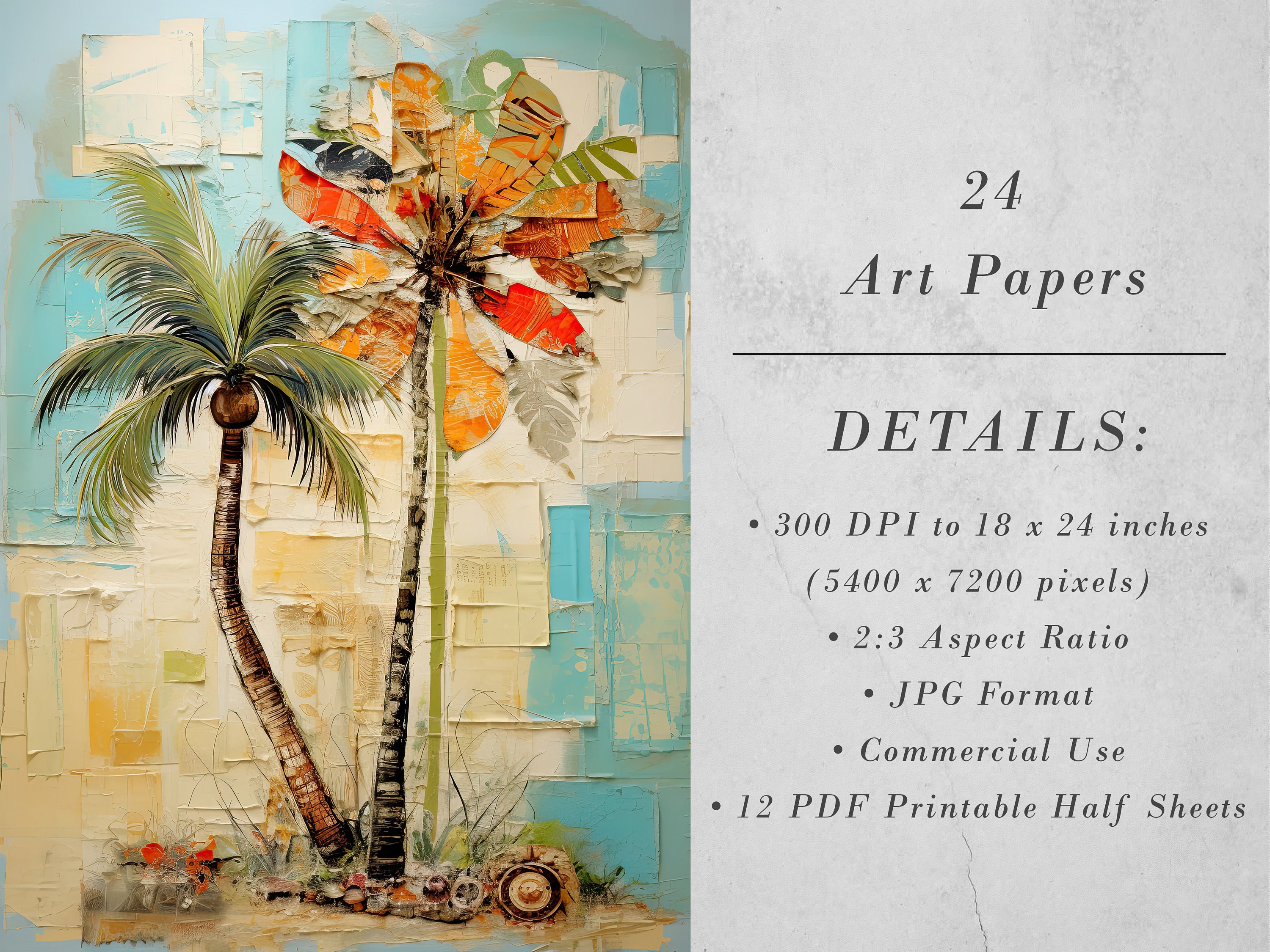 24 Mixed Media Printable Art Pages| Digital Download Paper Set| PNG ...
