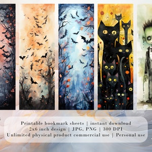 15 Cute Halloween Themed Printable Bookmarks | Digital Download JPG ...
