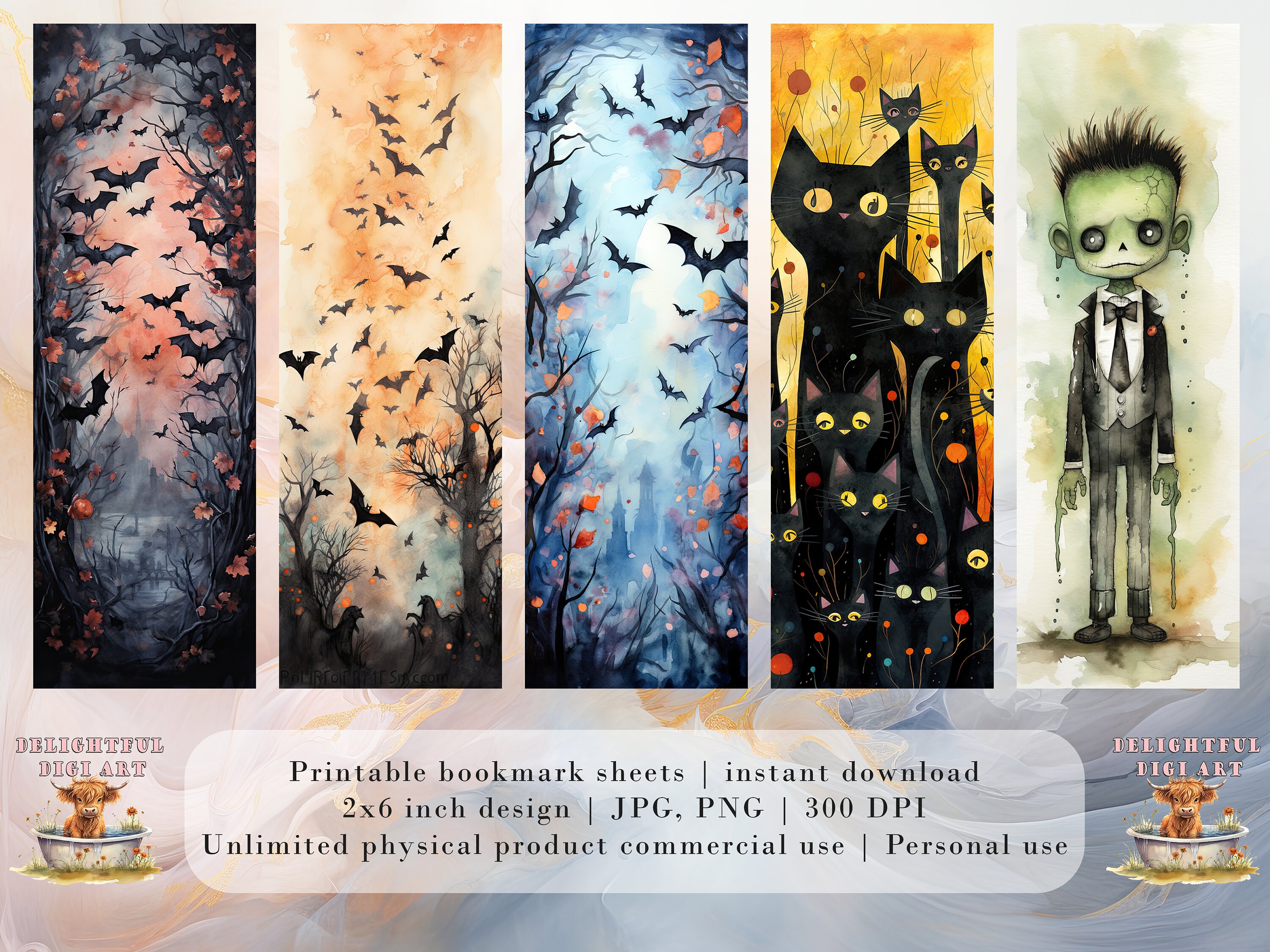 15 Cute Halloween Themed Printable Bookmarks | Digital Download JPG ...