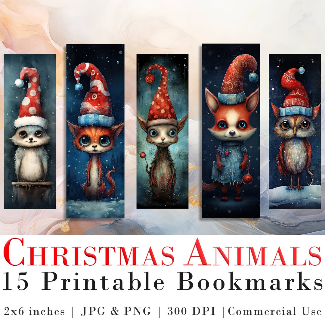 15 Cute Christmas Animal Printable Bookmarks | Digital Download JPG ...