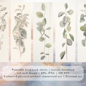 10 Eucalyptus Watercolor Printable Bookmarks | Digital Download JPG ...