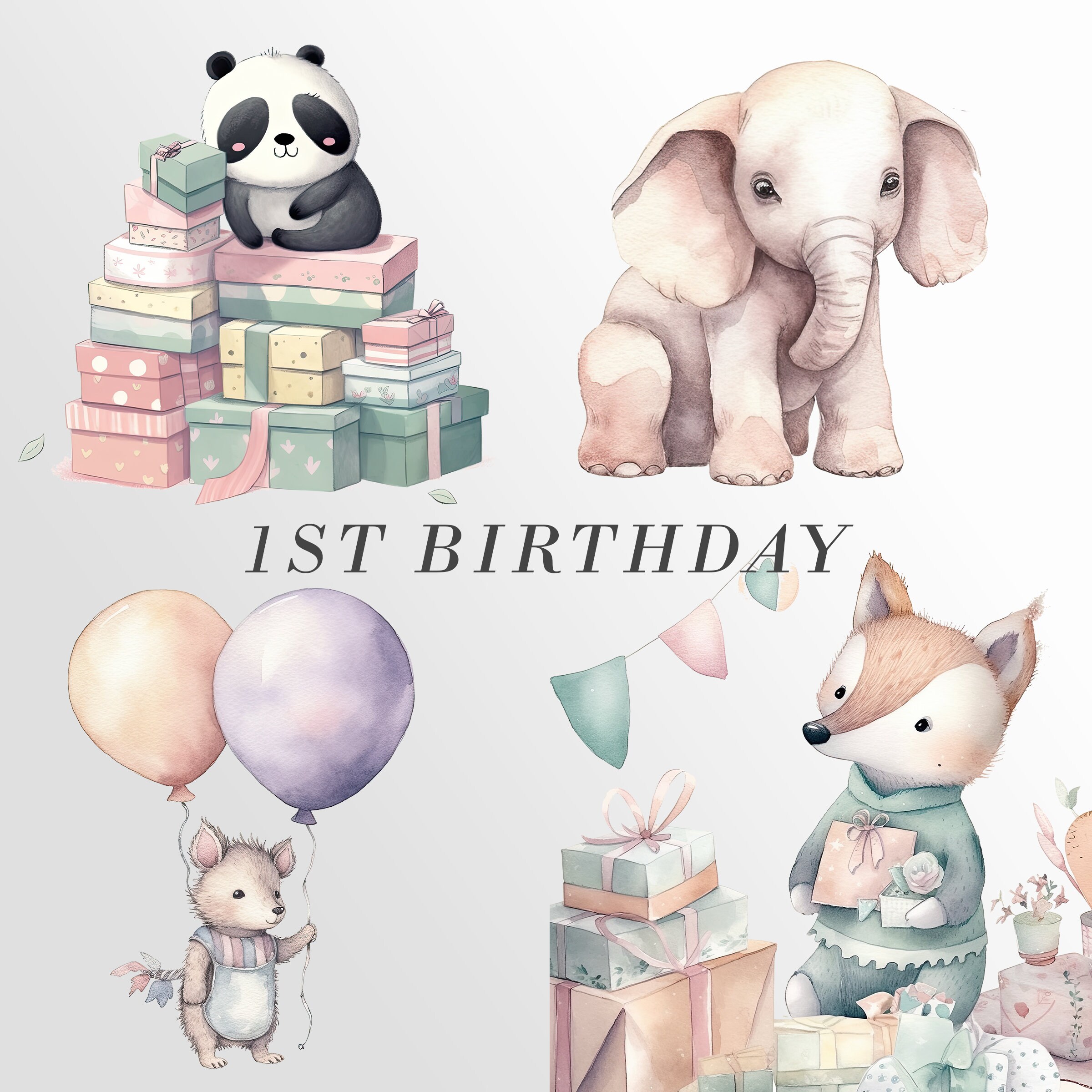 Baby Birthday Clipart Watercolor Animals Birthday Clipart - Etsy Canada