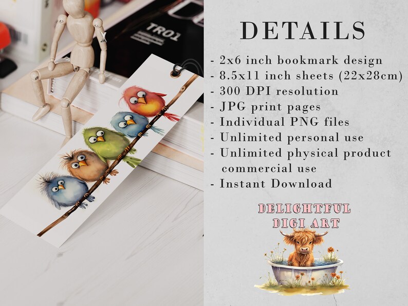 Funny Birds Printable Bookmarks | Digital Download JPG Bookmark Sheets ...