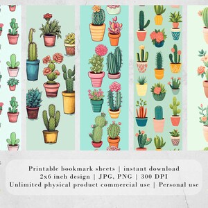 Retro Cactus Printable Bookmarks: JPG DIY Bookmark Sheets| PNG Bookmark ...