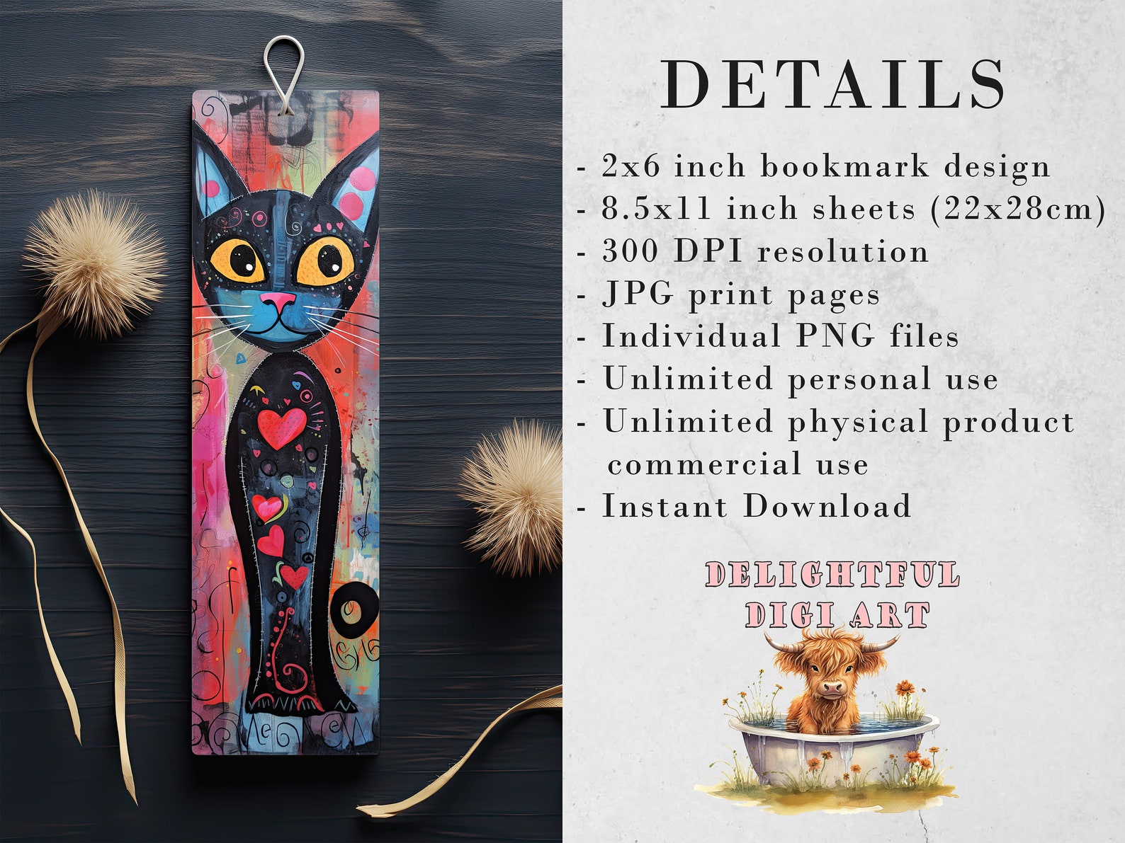 Meow Society Printable Bookmarks| 10 Quirky Mixed Media Cat Bookmark ...