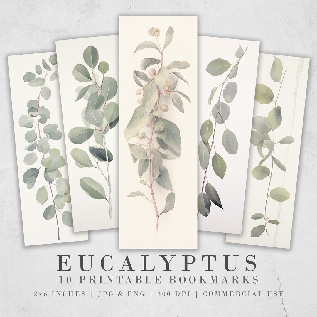10 Eucalyptus Watercolor Printable Bookmarks | Digital Download JPG ...