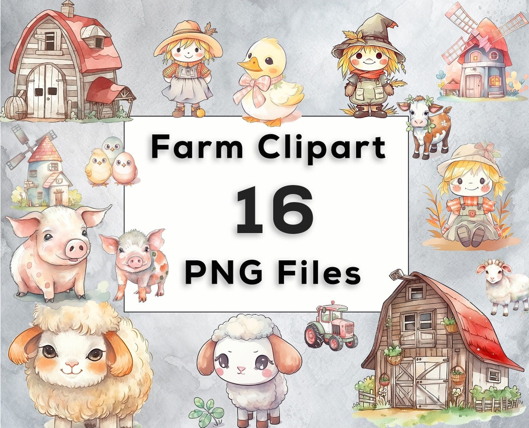 Watercolor Farm Animals Clipart, Cute Farm Clip Art Bundle, Digital ...