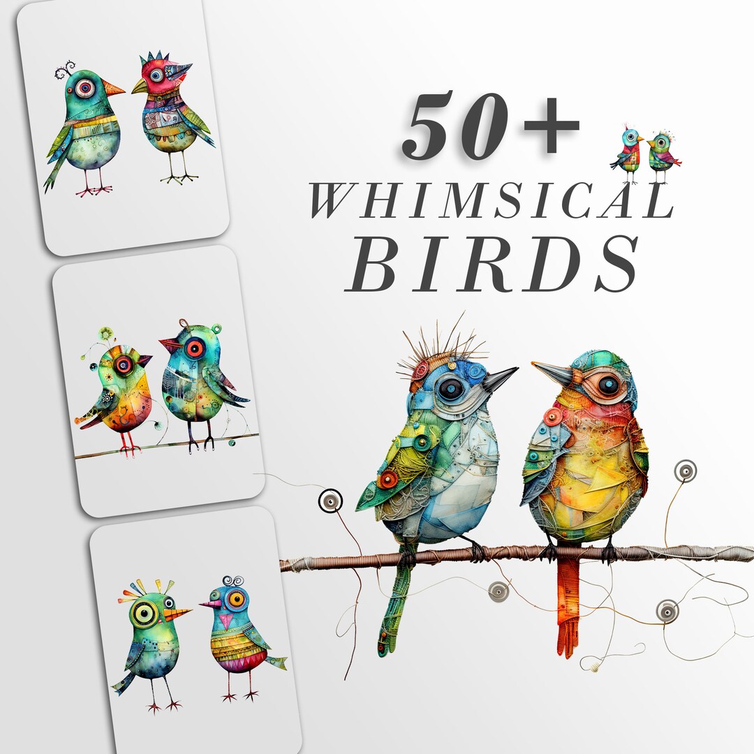 Whimsical Birds Clipart: Abstract Watercolor Birds for Crafts and Decor ...