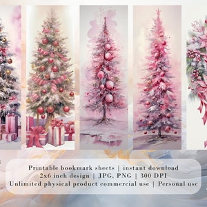 20 Cute Pink Christmas Printable Bookmarks | Digital Download JPG ...