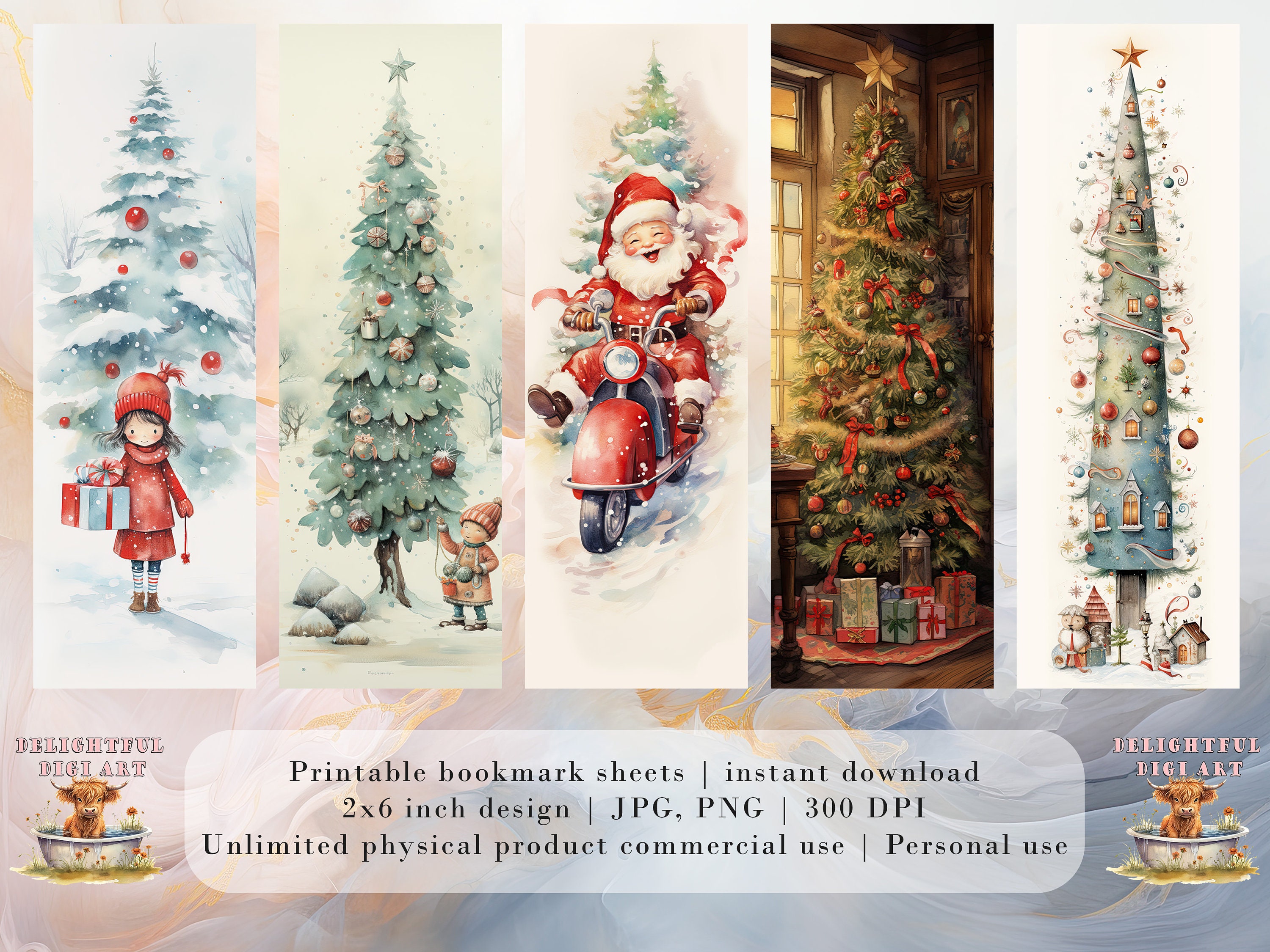 10 Cute Christmas Printable Bookmarks | Digital Download JPG Bookmark ...