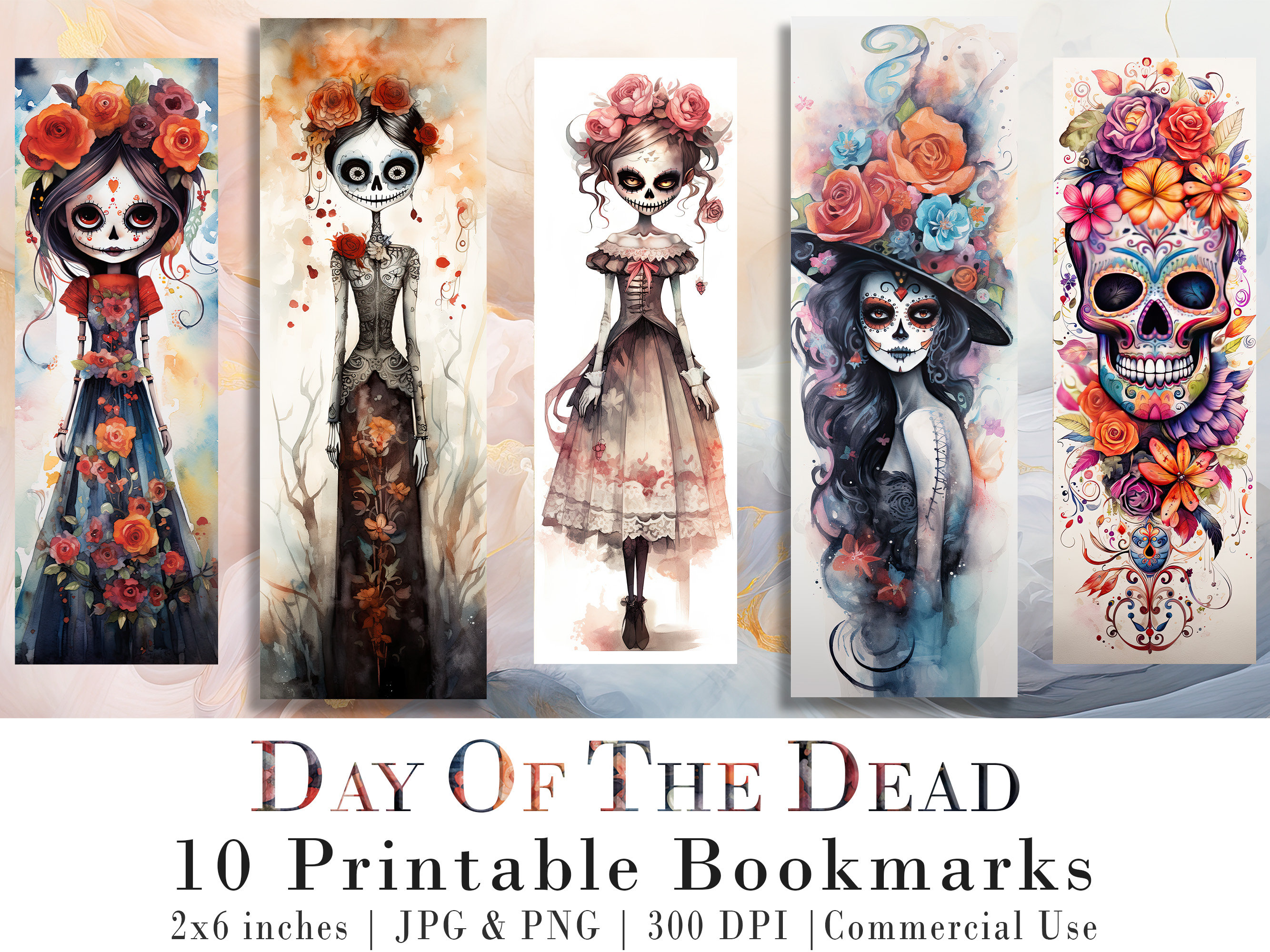 10 Cute Day of the Dead Printable Bookmarks| Digital Download JPG ...