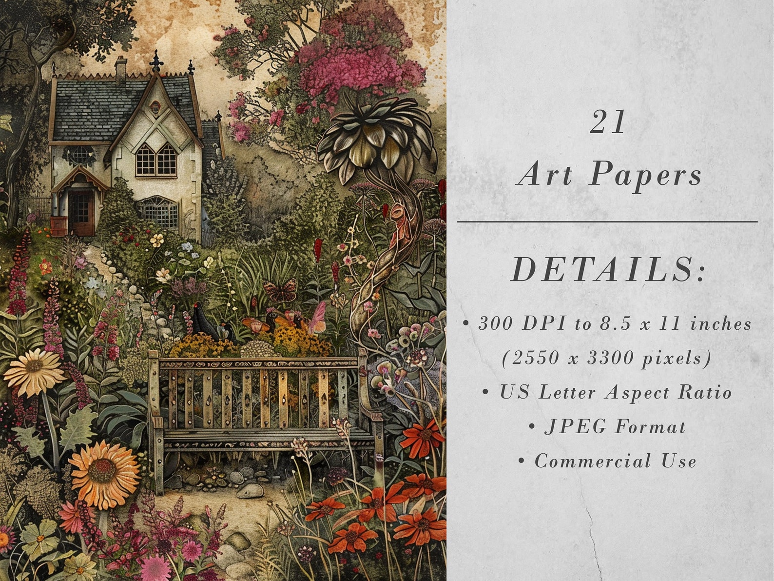 Victorian Gardens Printable Art Pages, Whimsical Art Pack Quirky ...