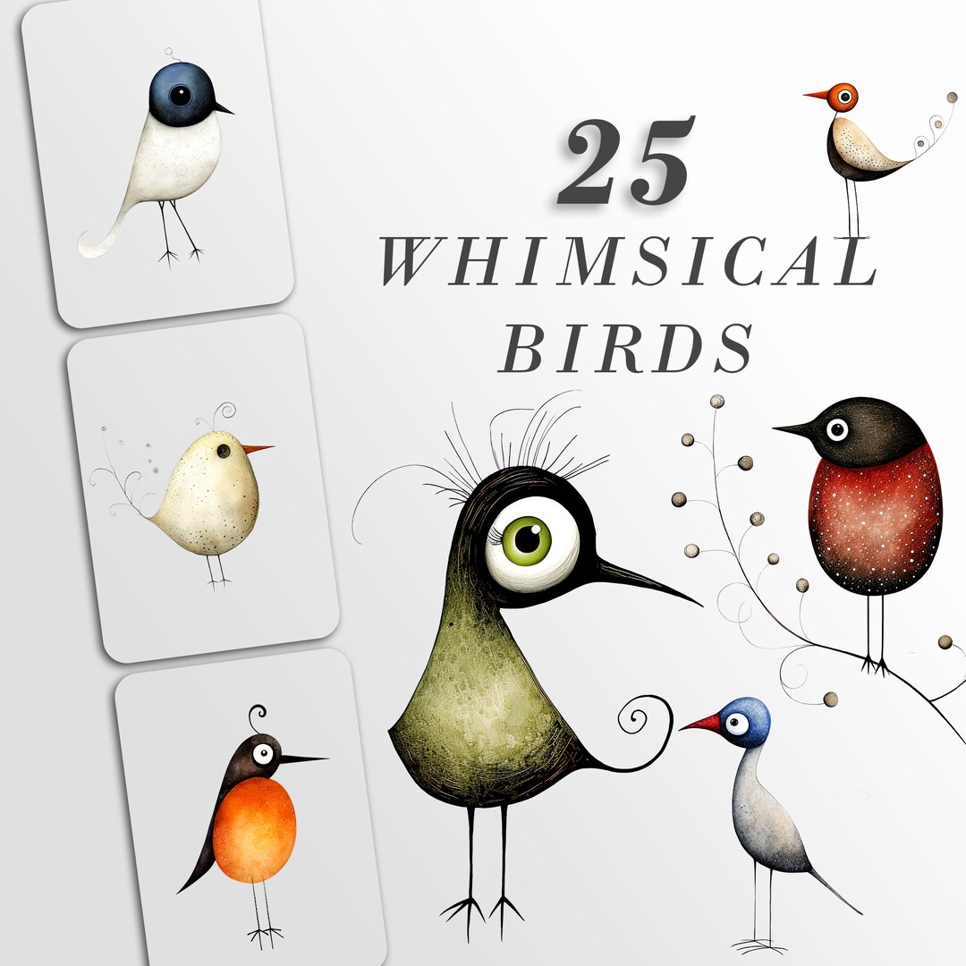 Whimsical Birds Clipart: Quirky Art for Crafts and Decor | Bird PNG ...