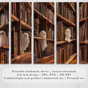 Cute Ghost in the Bookcase Bookmarks | Digital Download JPG Bookmark ...