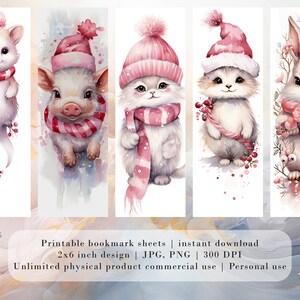 20 Cute Pink Christmas Printable Bookmarks | Digital Download JPG ...