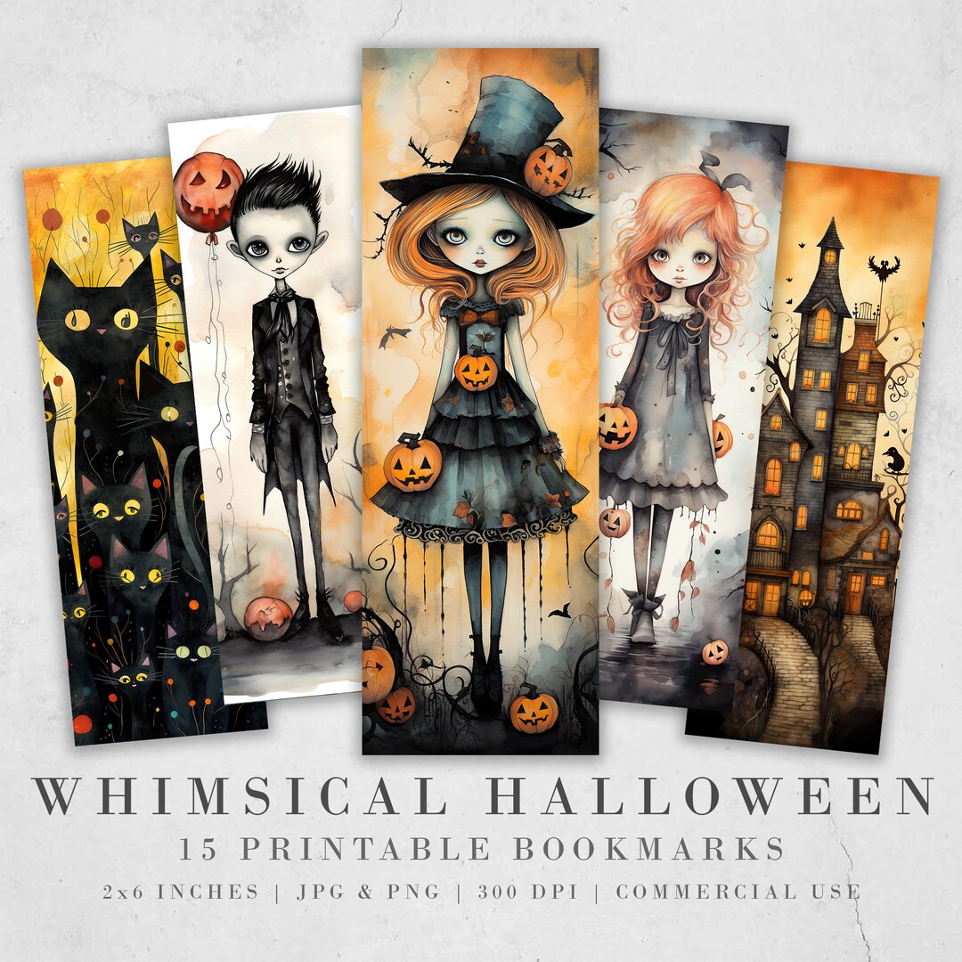 15 Cute Halloween Themed Printable Bookmarks | Digital Download JPG ...
