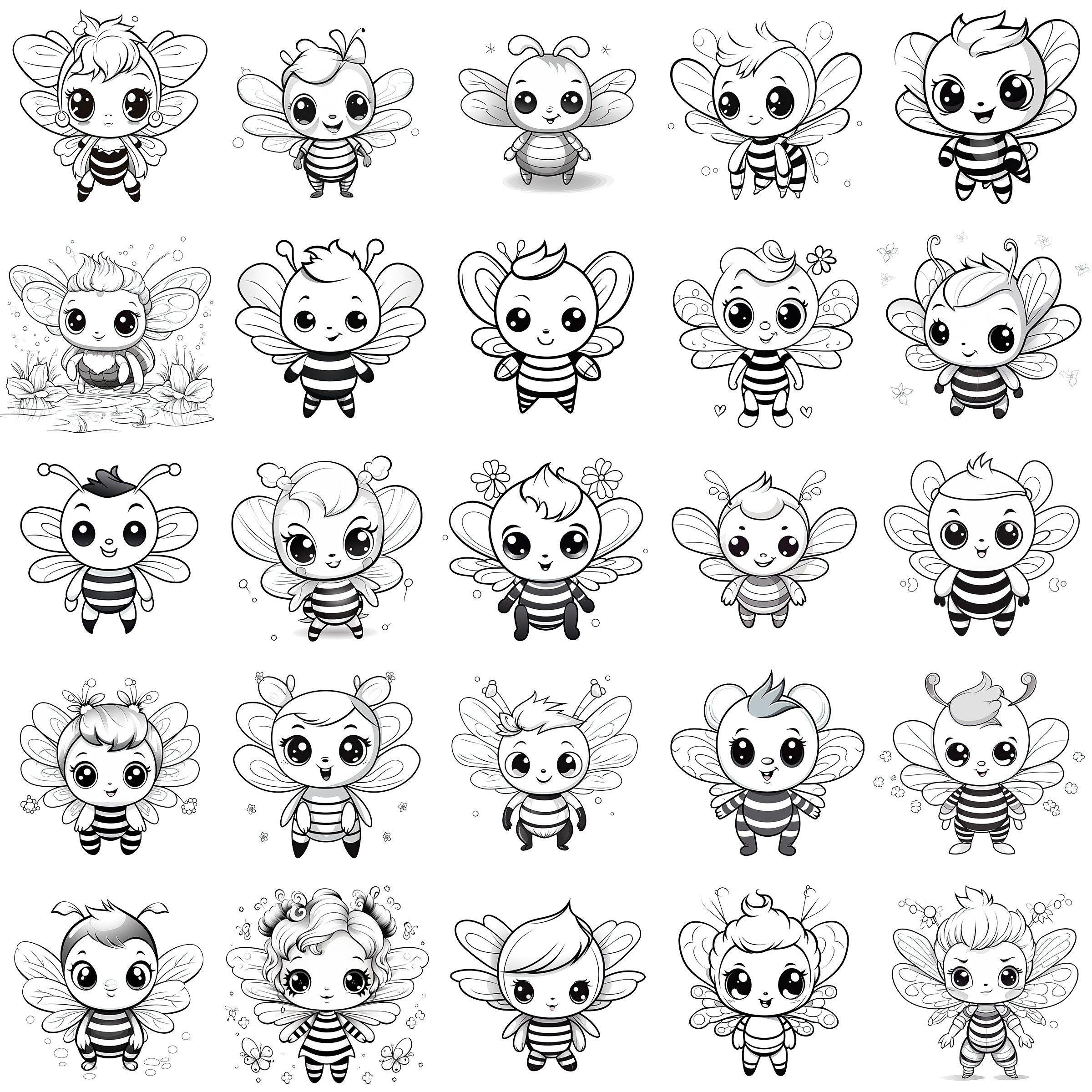 Cute Bee Clip Art Black and White Bee PNG Bundle Honey Bee - Etsy UK