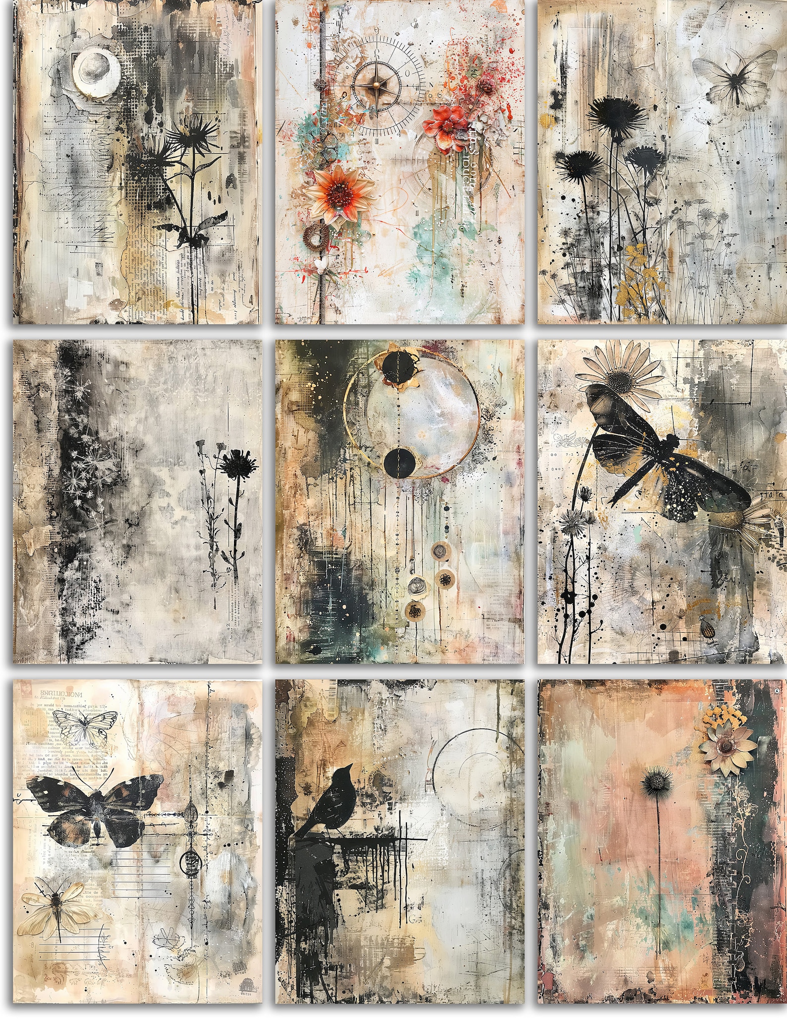 Distressed Pages Printable Art, Paper Set, Quirky Digital Scrapbook ...