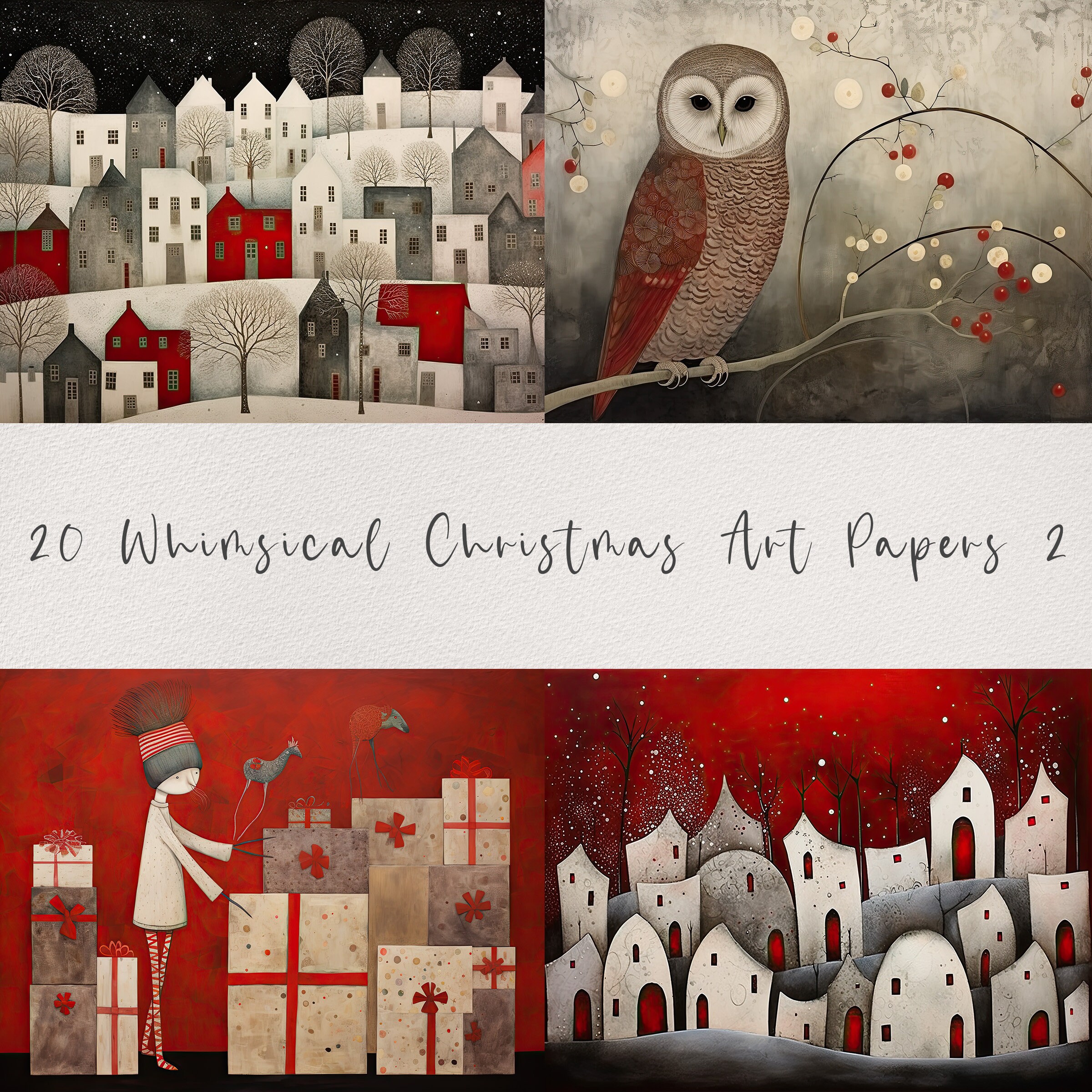 20 Whimsical Christmas Printable Art Pages| Digital Download JPG Paper ...