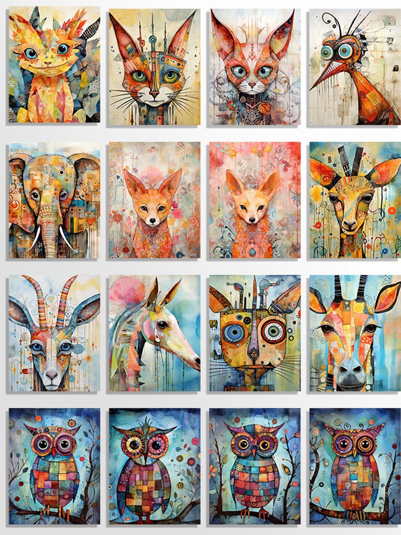 57 Abstract Animal Printable Art Pages| Digital Download JPG Paper Set ...