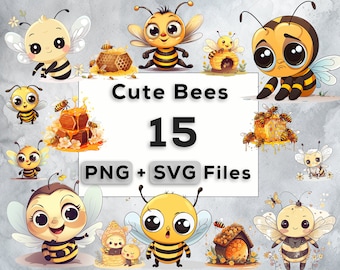 Cute Bee Clip Art, Bee PNG Bundle, Honey Bee Art, Busy Bees Clipart ...