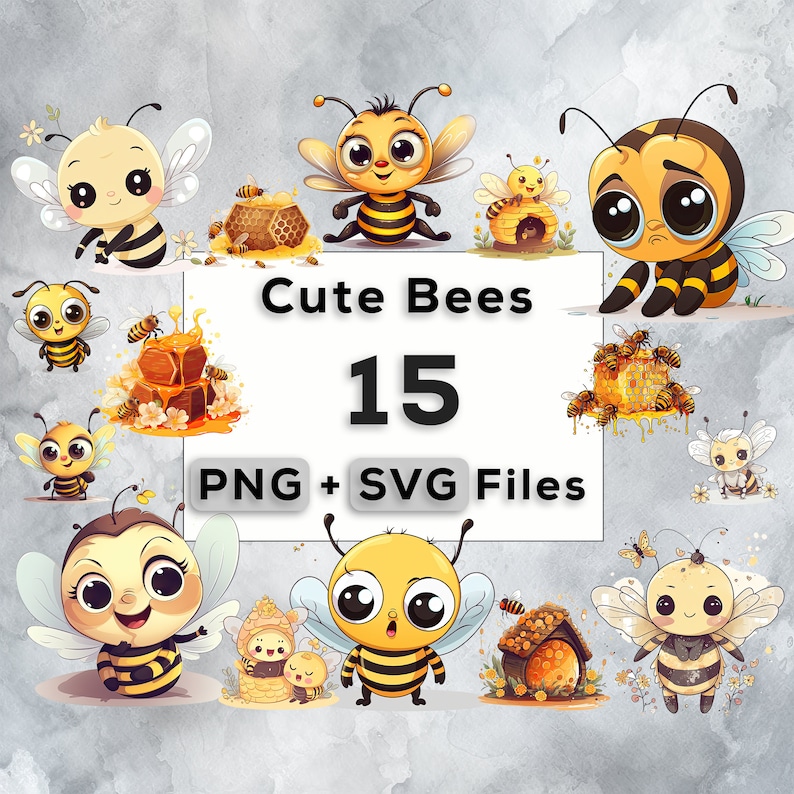 Cute Bee Clip Art Bee PNG Bundle Honey Bee SVG Pack Busy - Etsy