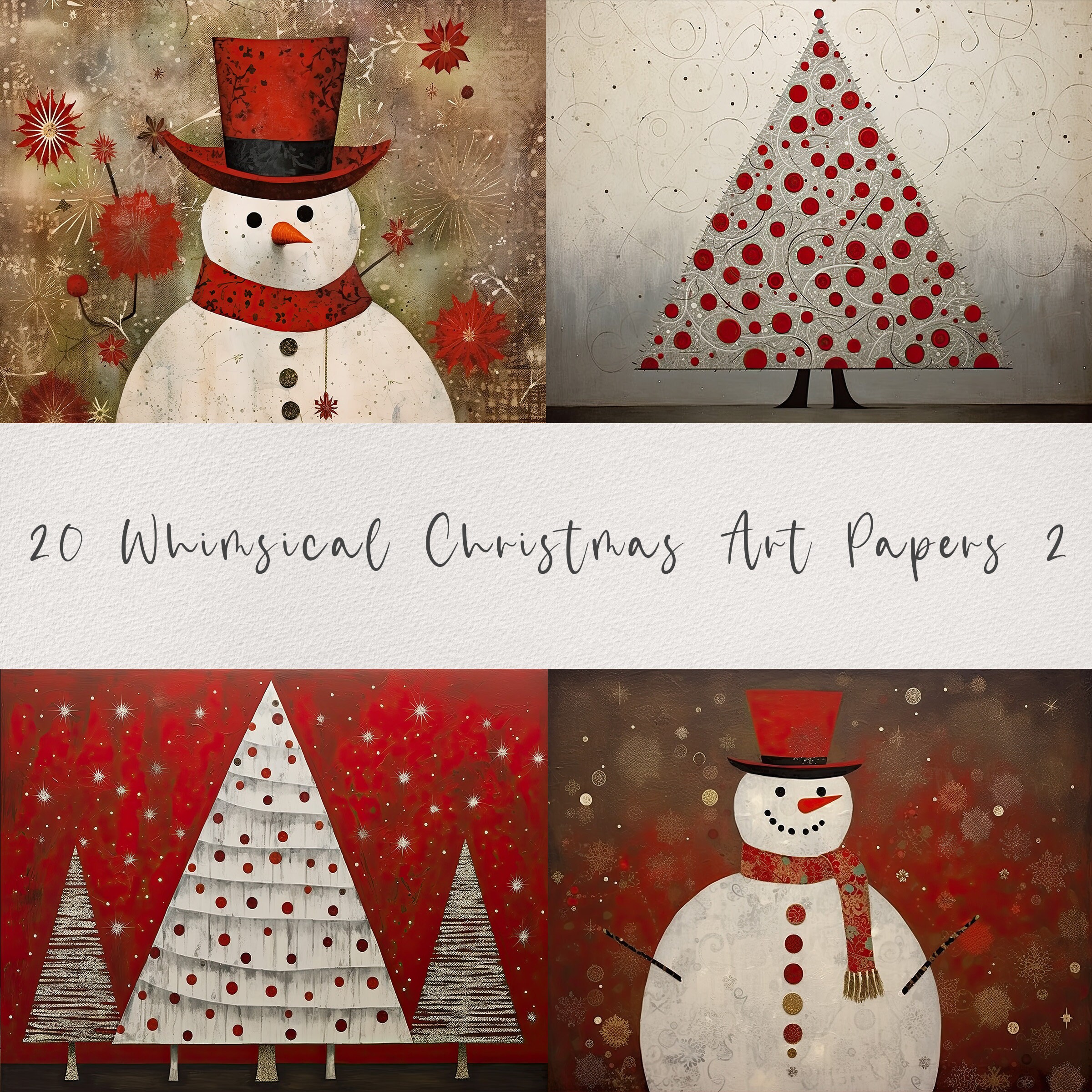 20 Whimsical Christmas Printable Art Pages| Digital Download JPG Paper ...
