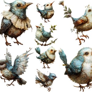 Mixed Media Birds Clipart: Quirky Birds | Whimsical Bird Graphics ...