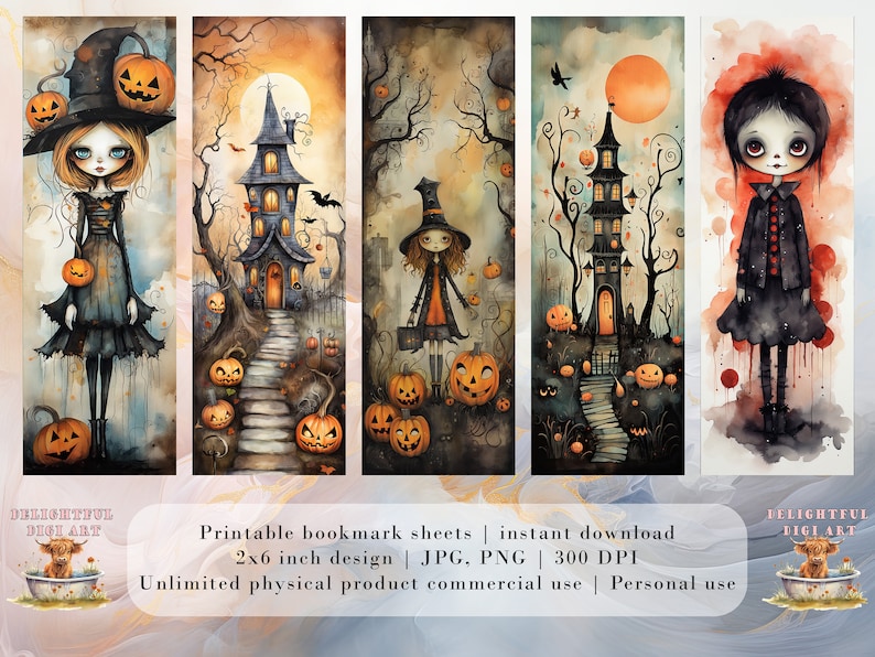 15 Cute Halloween Printable Bookmarks | Digital Download JPG Bookmark ...