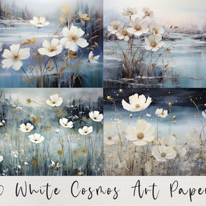 20 White Cosmos Printable Art Pages| Digital Download JPG Paper Set ...