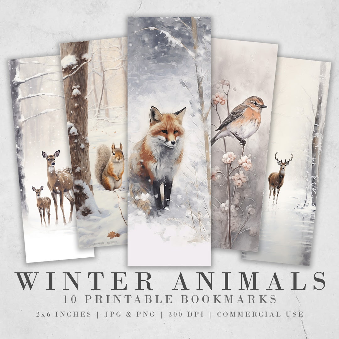 10 Winter Animals Printable Bookmarks | Digital Download JPG Bookmark ...