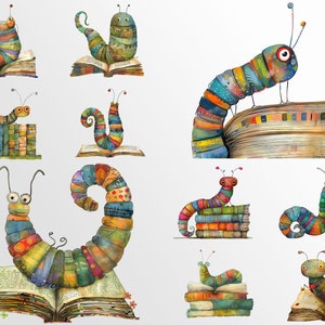 Whimsical Bookworms Clipart: Cute Files for Crafts and Decor, PNG ...