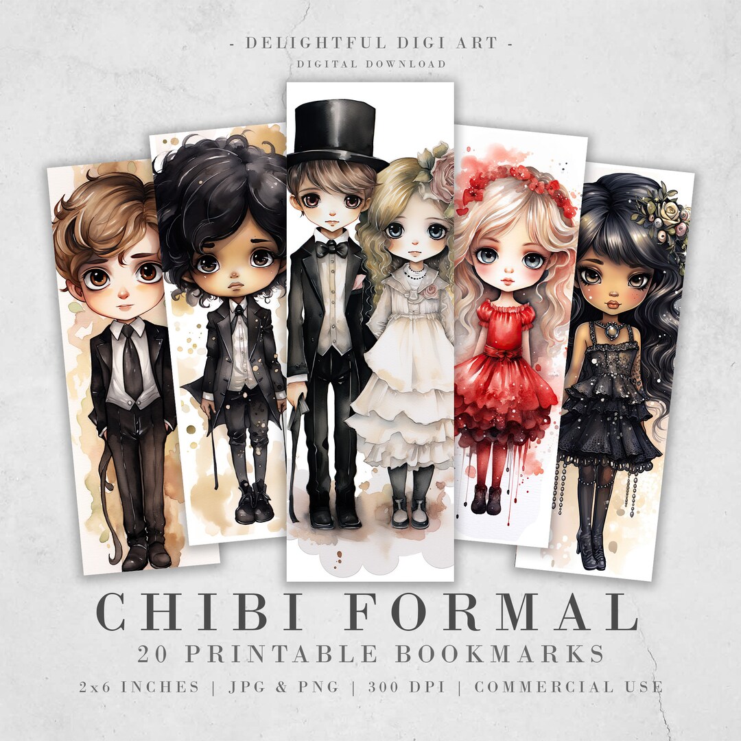 20 Chibi Prom Printable Bookmarks Digital Download JPG Bookmark Set ...
