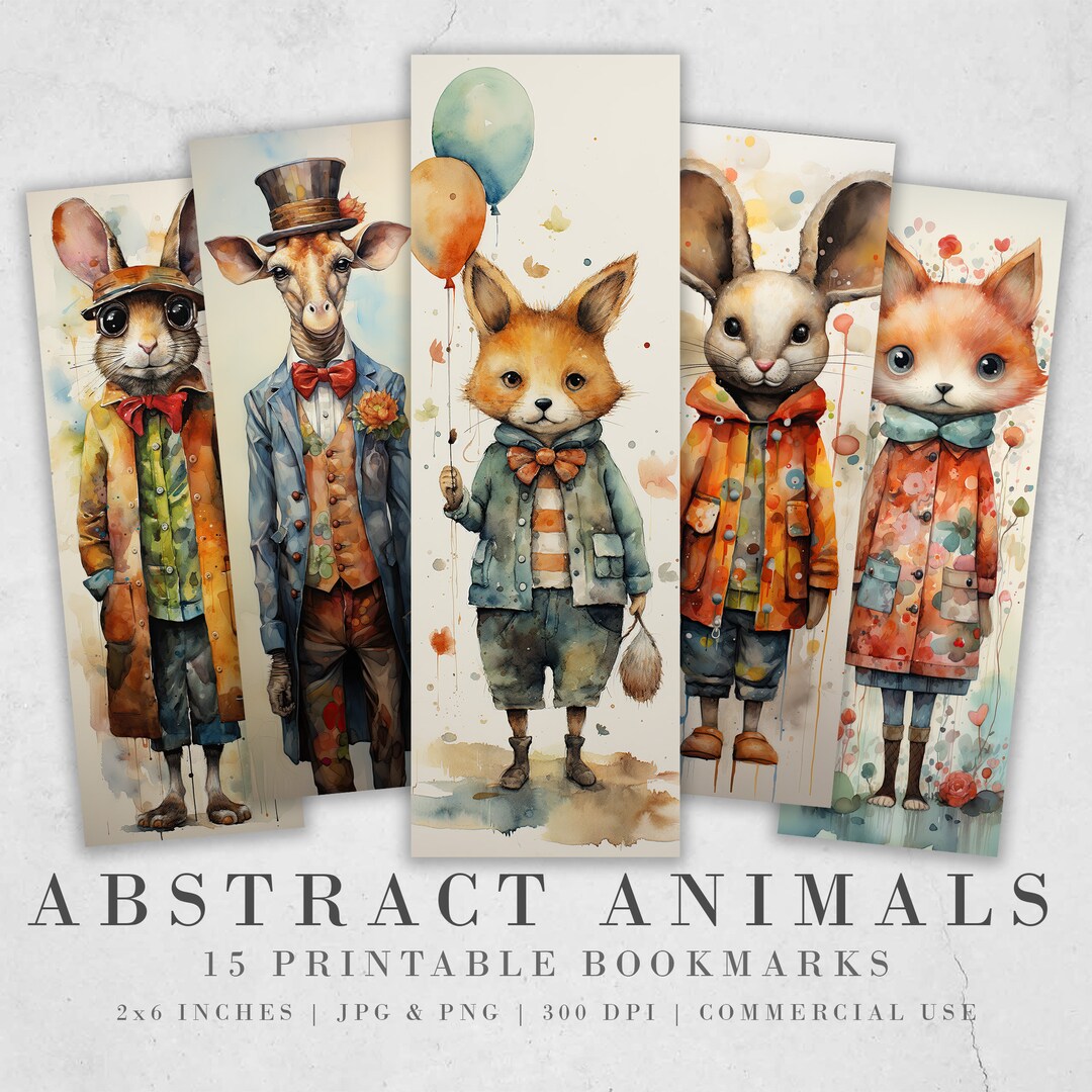 15 Cute Animal Printable Bookmarks | Digital Download JPG Bookmark Set ...