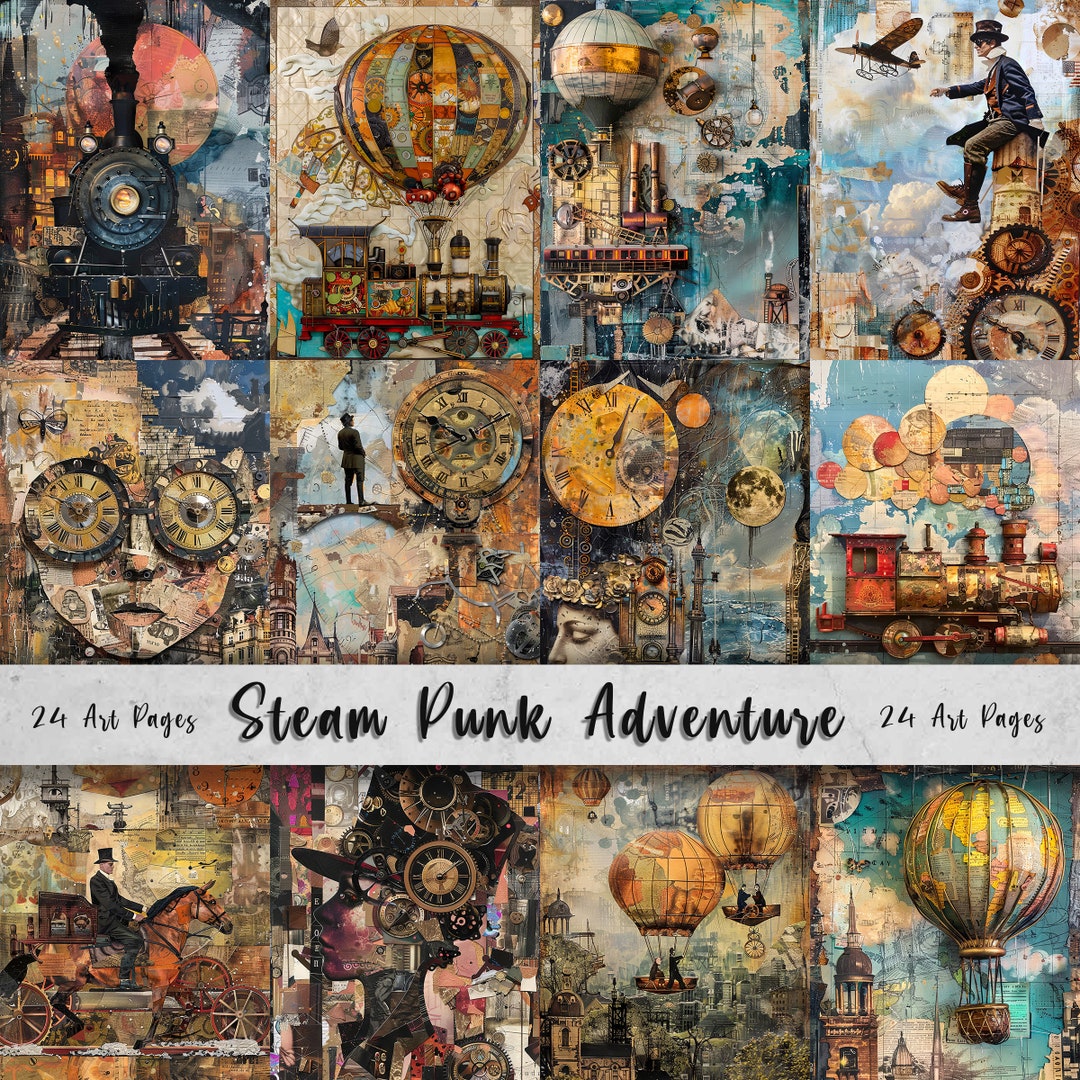 Steam Punk Adventure Printable Art Pages| Digital Download Paper Set ...