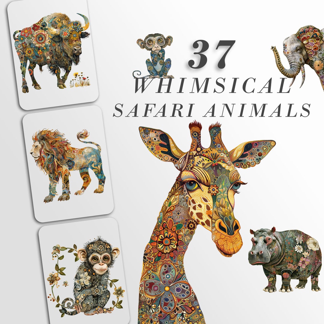 Whimsical Safari Animals: Quirky Graphics for Crafts and Decor, PNG ...