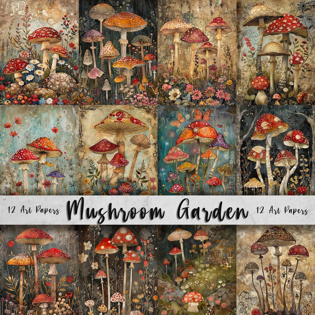 Mushroom Garden Printable Art Pages| Digital Download Paper Set| Quirky ...