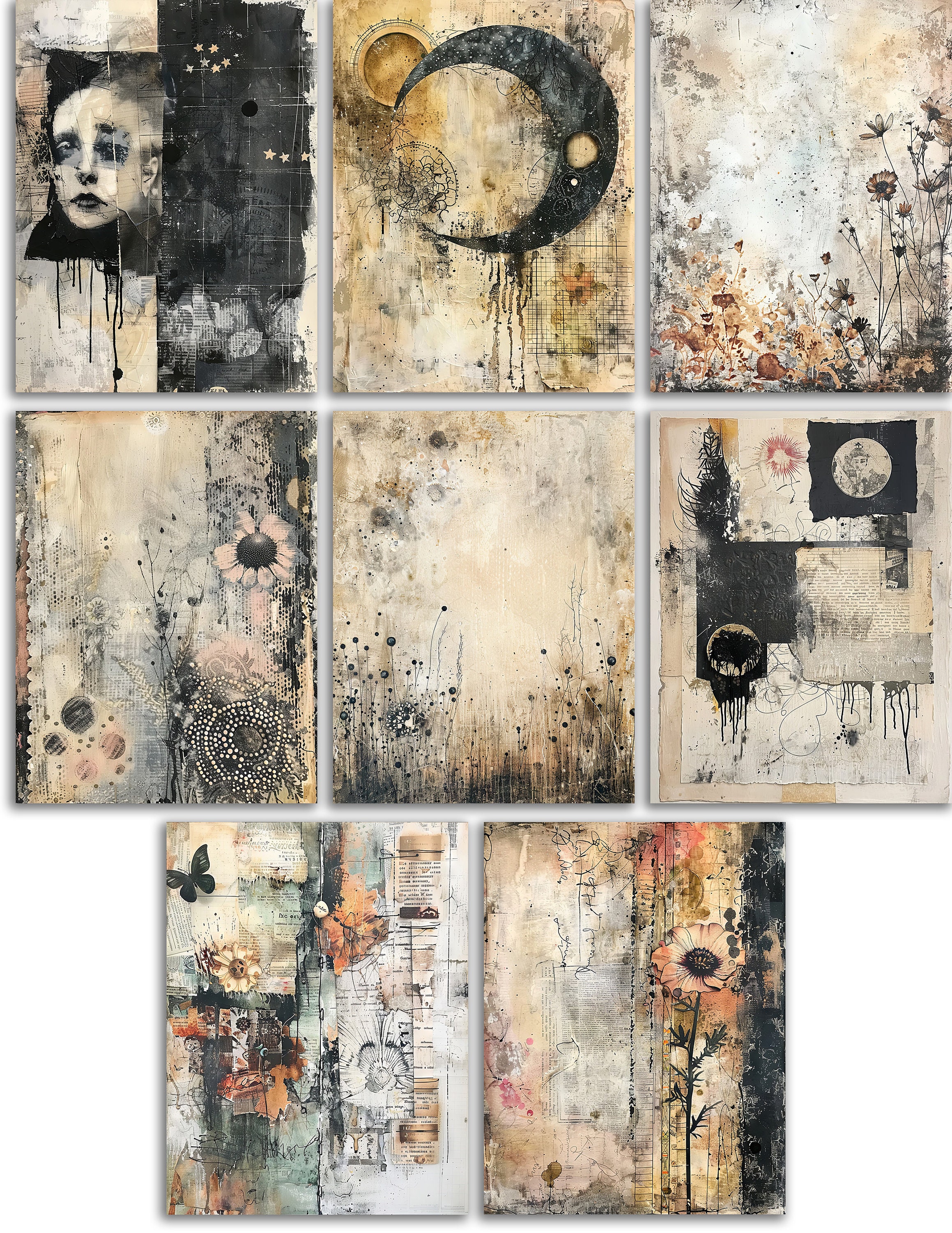 Distressed Pages Printable Art, Paper Set, Quirky Digital Scrapbook ...