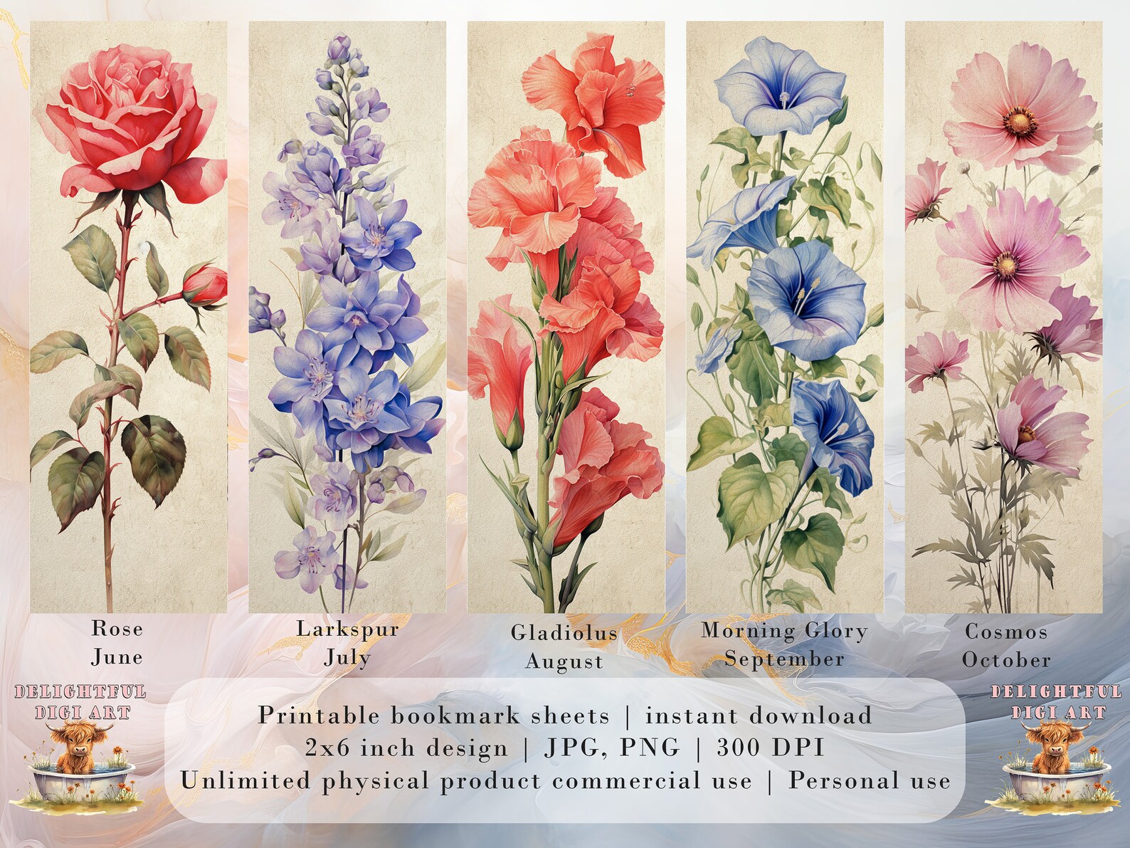 12 Birth Month Flower Printable Bookmarks | Digital Download JPG ...