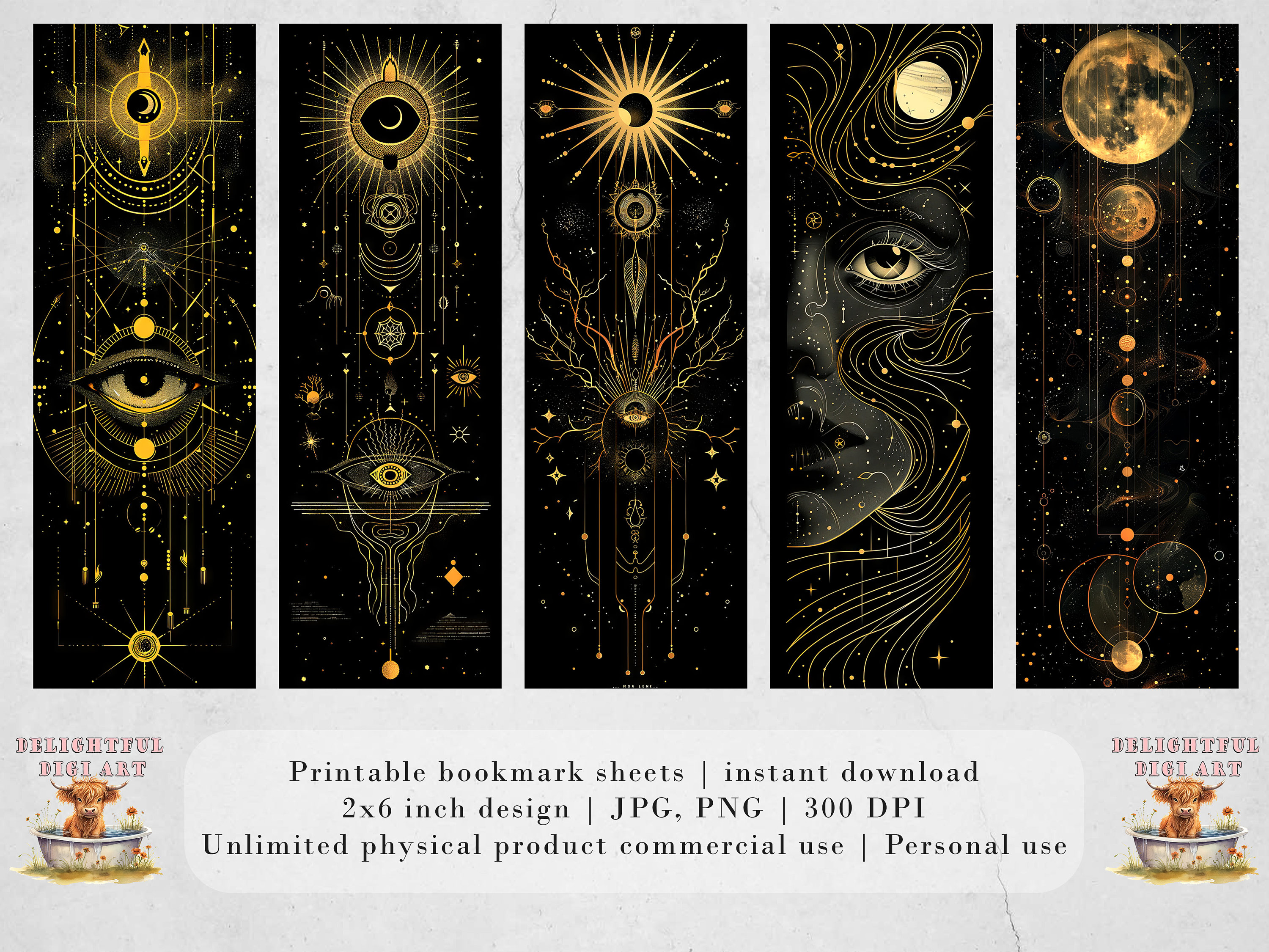 15 Celestial Printable Bookmarks | Golden Planets Digital Download JPG ...