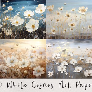 20 White Cosmos Printable Art Pages| Digital Download JPG Paper Set ...