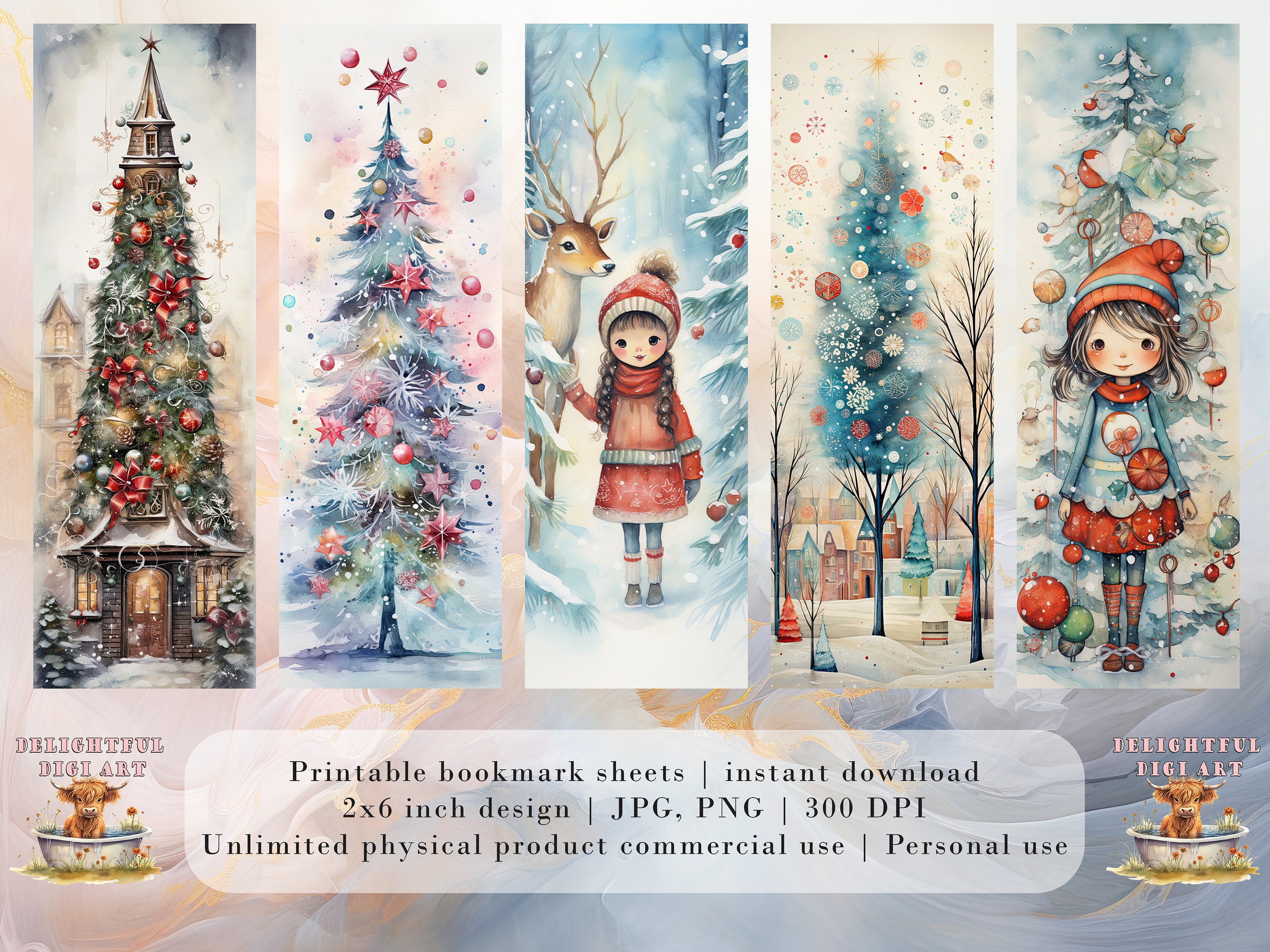 10 Cute Christmas Printable Bookmarks | Digital Download JPG Bookmark ...