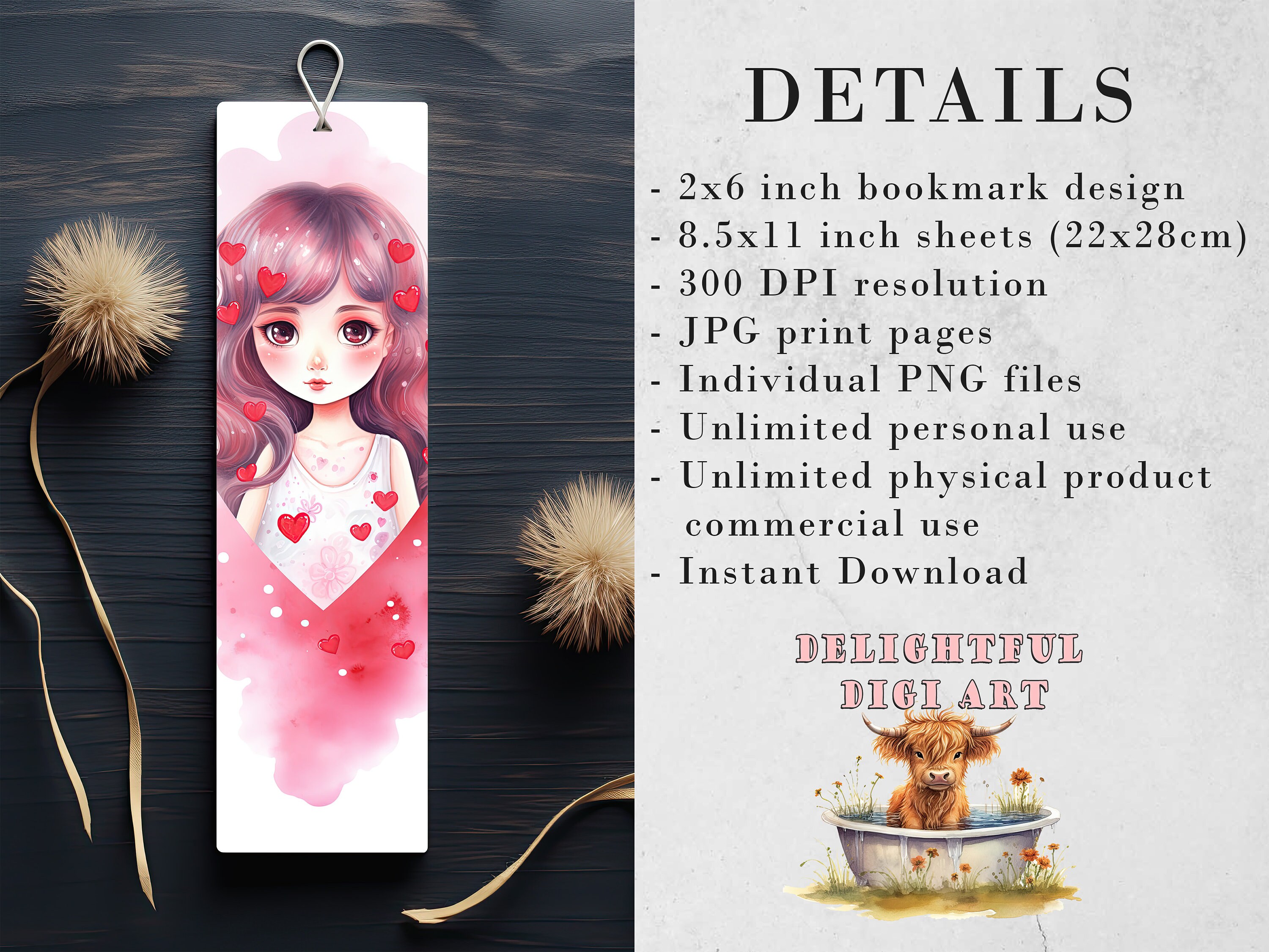 Chibi Valentines Watercolor Printable Bookmarks| Digital Download JPG ...