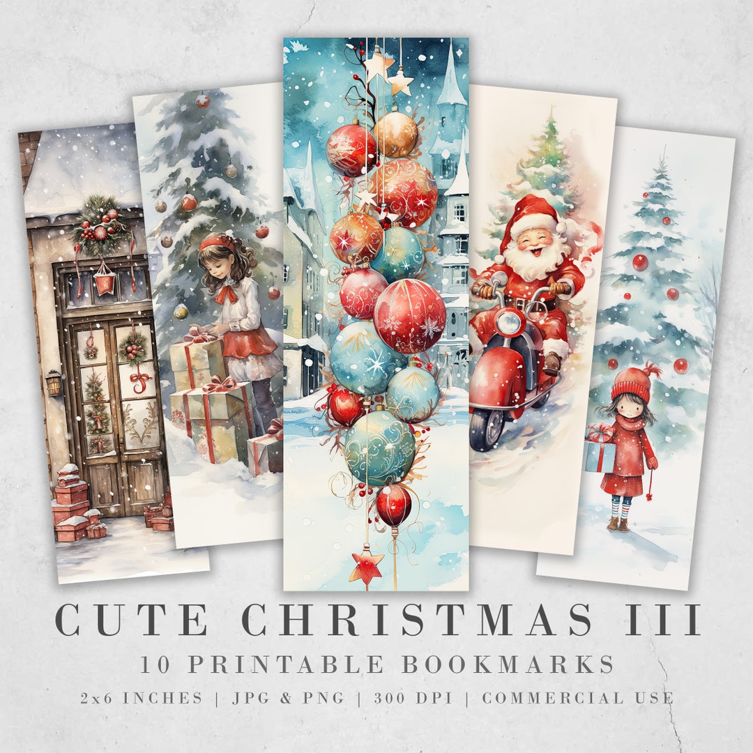 10 Cute Christmas Printable Bookmarks Digital Download JPG Bookmark ...