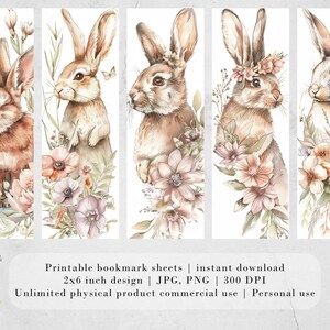 15 Floral Bunnies Printable Bookmarks Digital Download JPG Bookmark ...