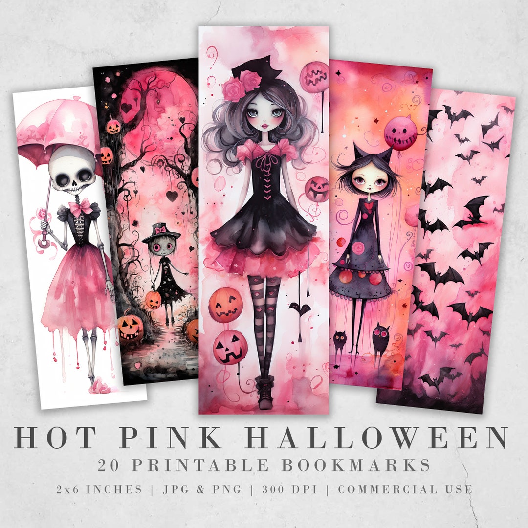 20 Hot Pink Halloween Printable Bookmarks | Digital Download JPG ...