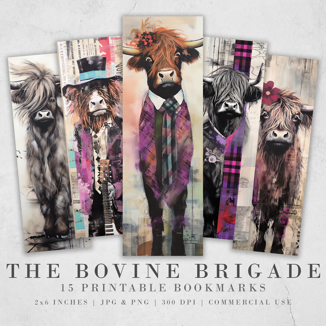 The Bovine Brigade Printable Bookmarks| 15 Quirky Mixed Media Cow ...