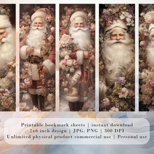 15 Floral Santa Printable Bookmarks | Digital Download JPG Bookmark ...