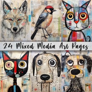 24 Mixed Media Printable Art Pages| Digital Download Paper Set| PNG ...
